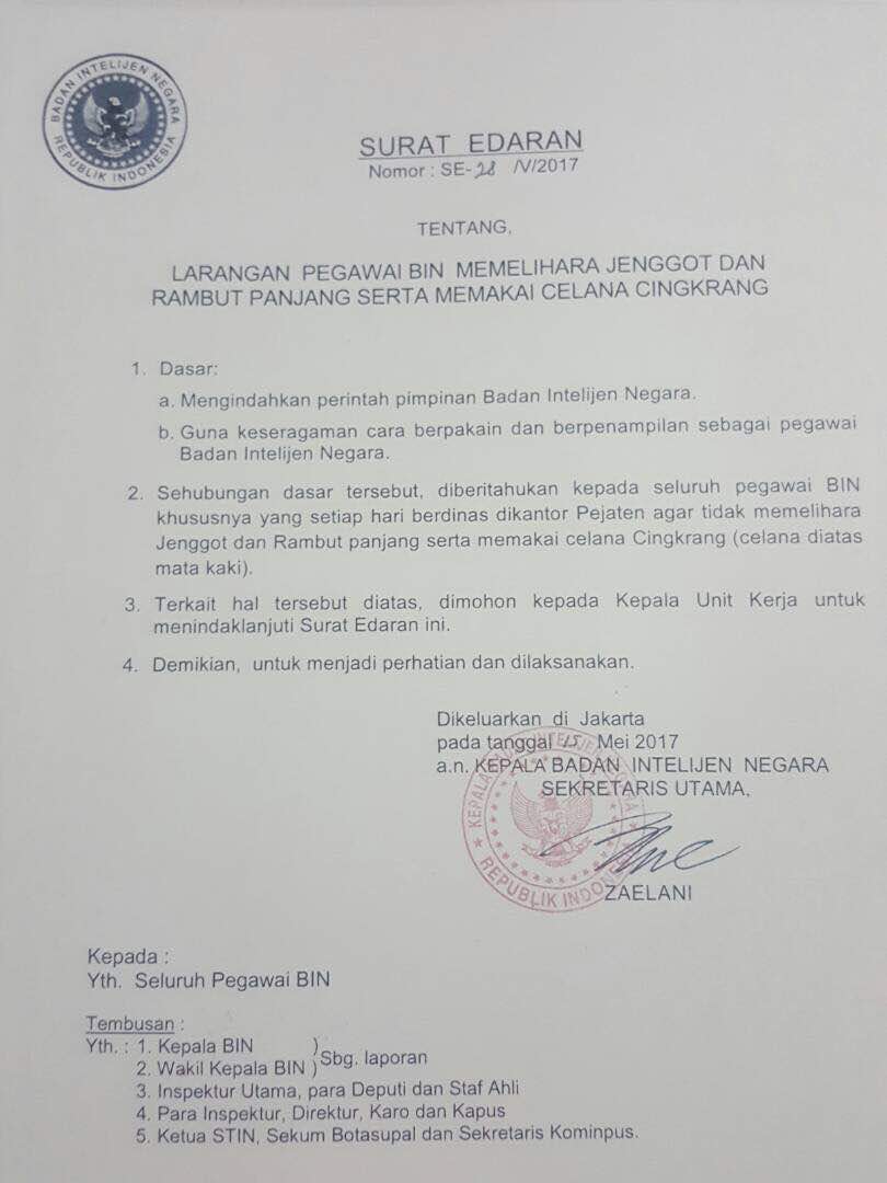Diakui lalu dibantah: Surat larangan pegawai BIN berjenggot dan ...